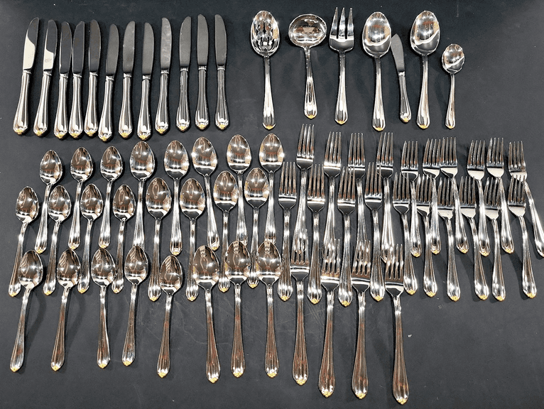 1981 Gorham Stainless Steel Flatware Set - Black And Gold Auctions