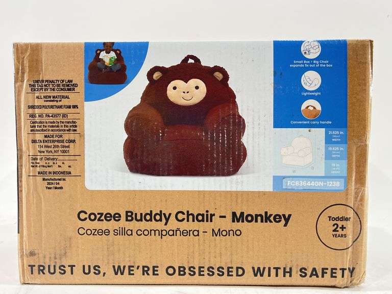 New Cozee Buddy Monkey Kids Plush Chair - Black And Gold Auctions