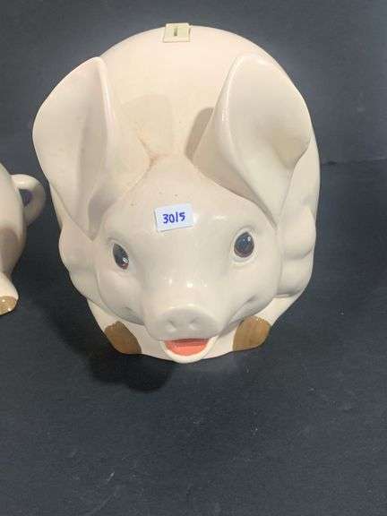 2 Large Ceramic Pigs Piggy Banks - Black And Gold Auctions