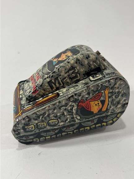 VTG 1961 Line Mar Toys Flintstones Tin Wind Up Tank - Black And Gold ...