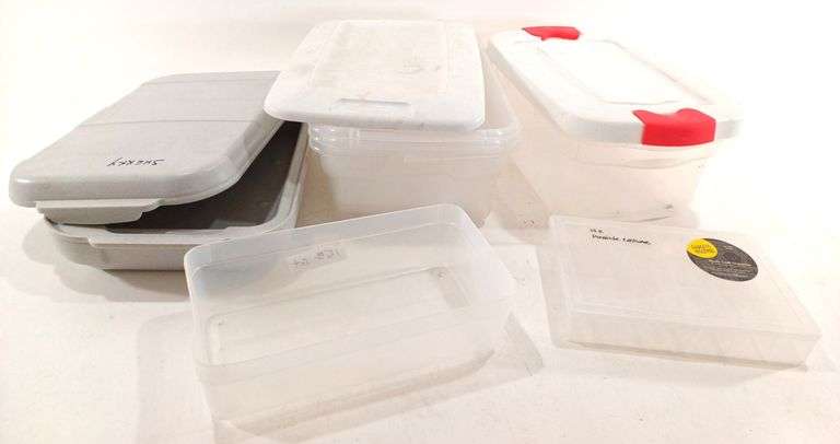 (7) Misc Storage Containers - Black And Gold Auctions