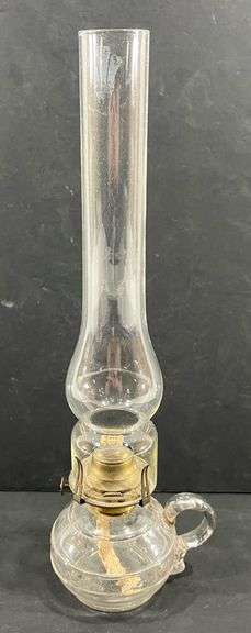Antique Queen Anne Glass Oil Lamp w/ Germany Chimney - Black And Gold ...