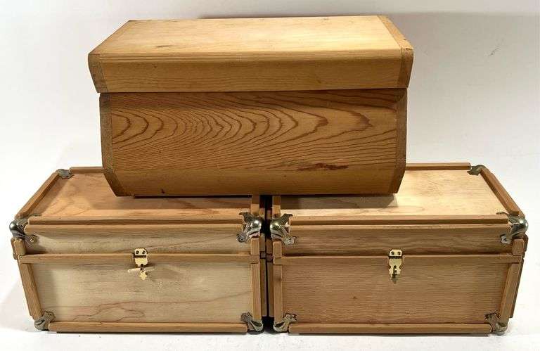 (2) Small Wooden Chest / Handmade Wooden Box - Black And Gold Auctions