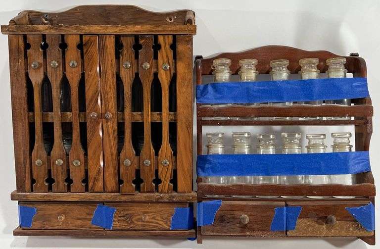 (2) Vintage MCM Wall Mounted Spice Racks - Black And Gold Auctions