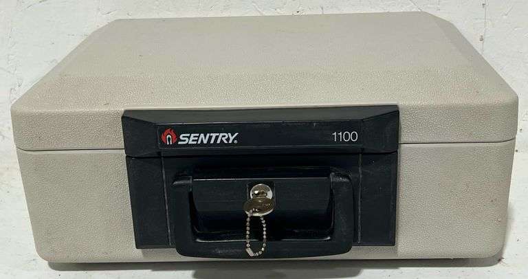 SENTRY 1100 Fire Resistant Portable Safe w/ Key - Black And Gold Auctions