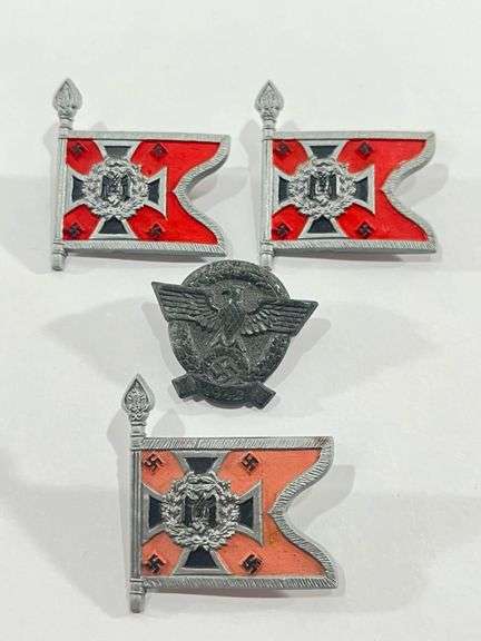 WWII 1942 German Police Badge & (3) German Panzer Flag Badges - Black ...
