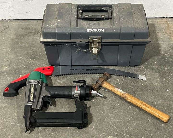 STACK-ON Tool Box w/ Tools / Razor Tooth Saw / Master Force Stapler ...