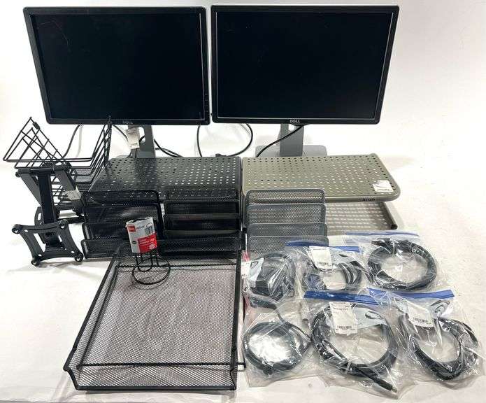 (2) 18” DELL Computer Monitor / Office / Desk Storage / Paper Holders ...