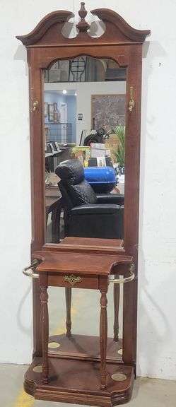 VTG 83" Double Mirror Pulaski Cherry Hall Tree - Black And Gold Auctions