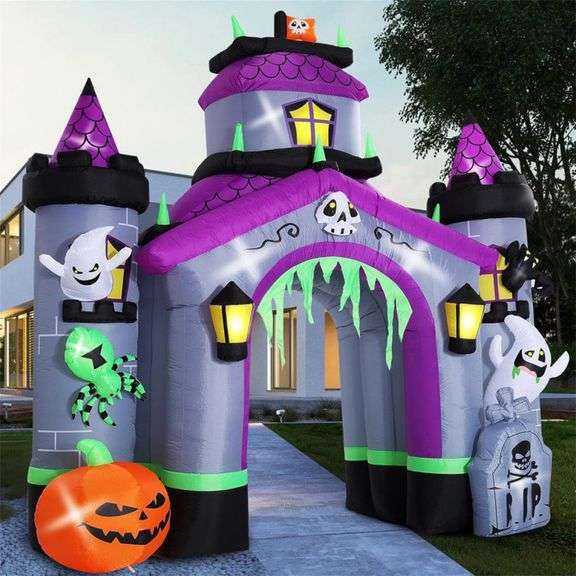 Giant 12.5FT Halloween Inflatable Haunted House Castle Archway - Black ...