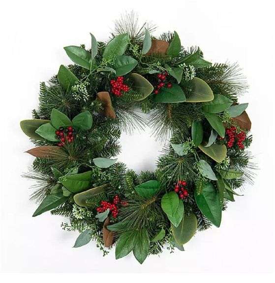 New Member’s Mark Pre-Lit 32” Natural Wreath (60 Micro Lights) - Black ...