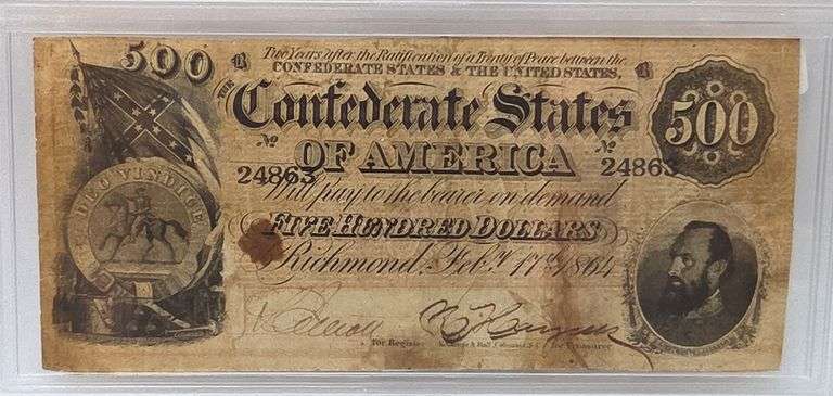 Feb. 17, 1864 $500 Confederate States of America Note-Scarce! - Black ...