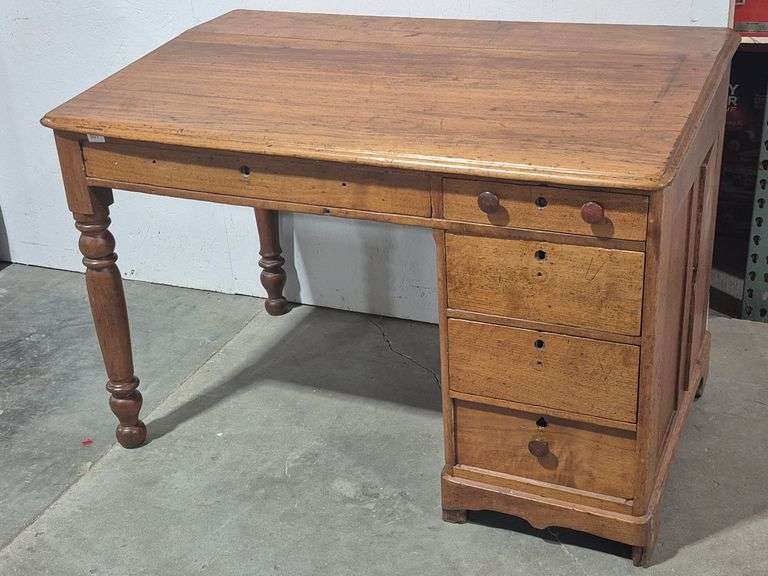 Antique Oak Slant-Top Writing Desk - Black And Gold Auctions