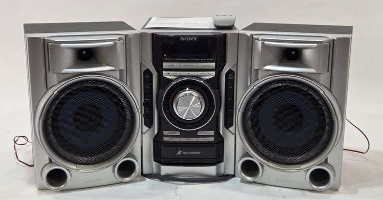 Sony Music CD Player w Pair of Speakers & Remote - Black And Gold Auctions