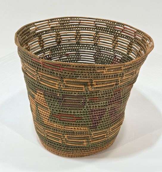 Native American Hand Style Woven Dyed Coil Basket - 9" T - Black And ...