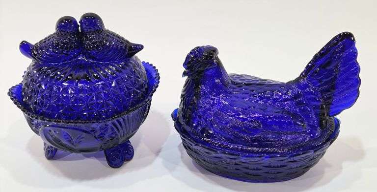 VTG Cobalt Blue Nesting Hen & VTG Hofbauer Byrdes Cobalt Blue Glass ...
