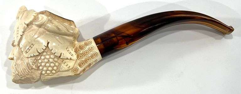 Hand Carved Face Meerschaum Tobacco Pipe - Black And Gold Auctions