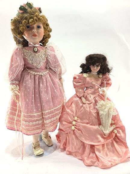 (2) VTG Porcelain Dolls w Stands: American Classic Doll for Cracker ...