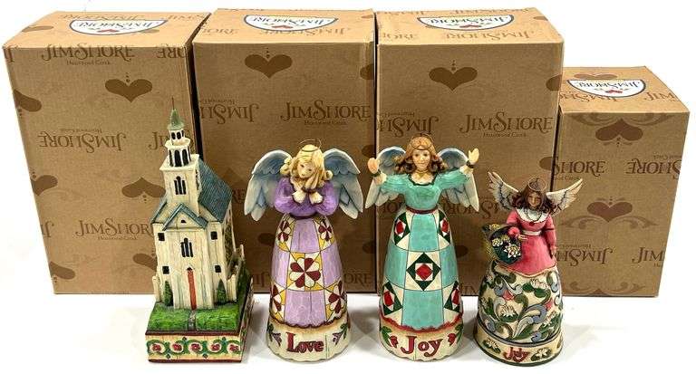 (4) Jim Shore Heartwood Creek Angels & Church Figurines - Black And ...