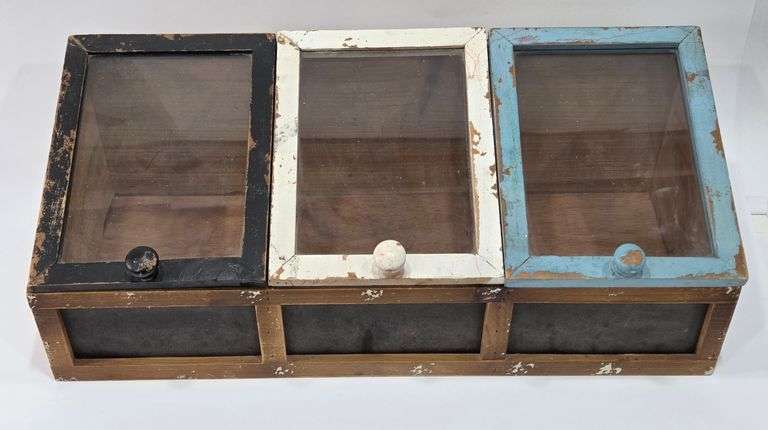 Rustic Wooden Chalkboard 3-Section Storage Box - Black And Gold Auctions