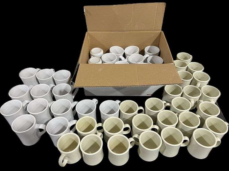 Large Assortment Of 4” Ceramic Diner Mugs & G.E.T. 3.5” Plastic Mugs ...