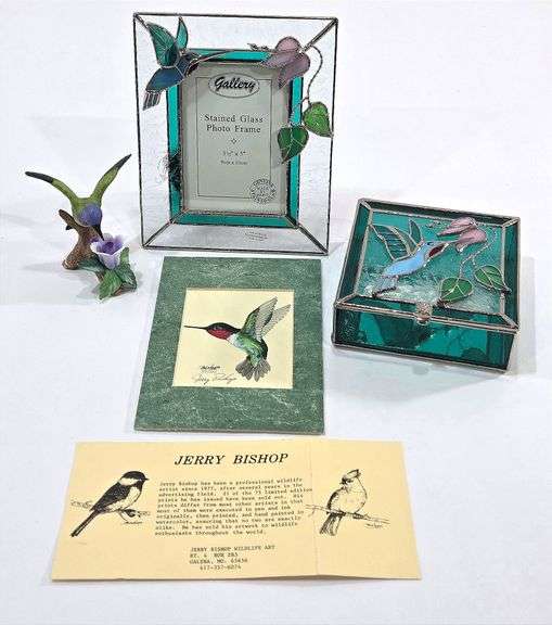 Hummingbird Lot: Stained Glass Picture Frame & Trinket Box, Jerry ...
