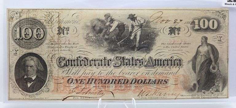 Nov. 27, 1862 $100 Confederate States of America Note - Black And Gold ...