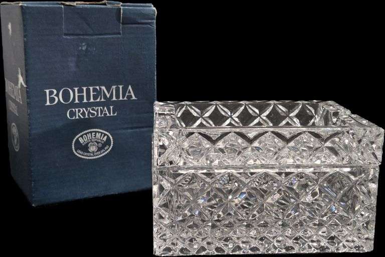 VTG Bohemia Crystal Cigarette Box - Black And Gold Auctions