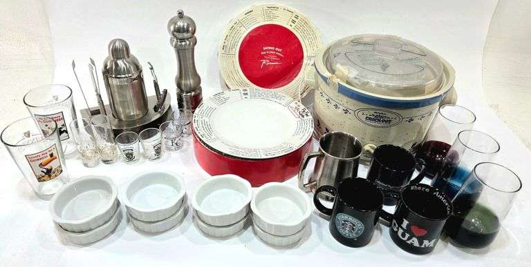 Collection of Kitchen Supplies: Crock Pot, Alcohol Mixing Station ...