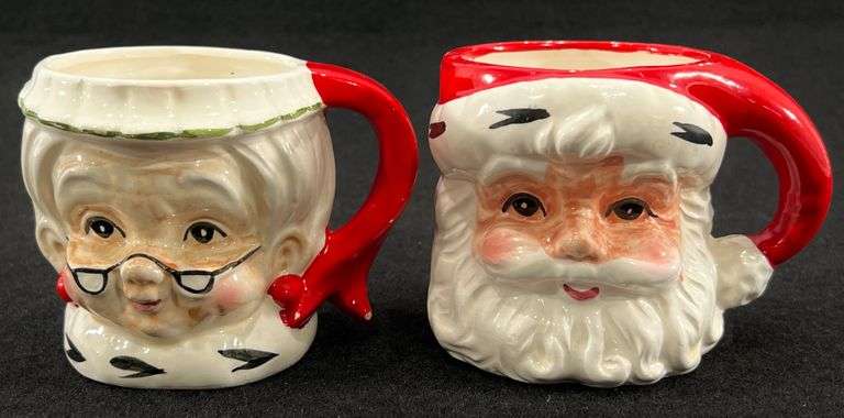 Vintage LEFTON HandPainted Santa Claus & Mrs. Claus Mugs - Black And ...