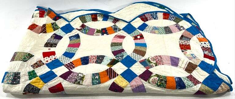 Vintage Handmade Double Wedding Ring Patchwork Quilt - 84” x 89 ...