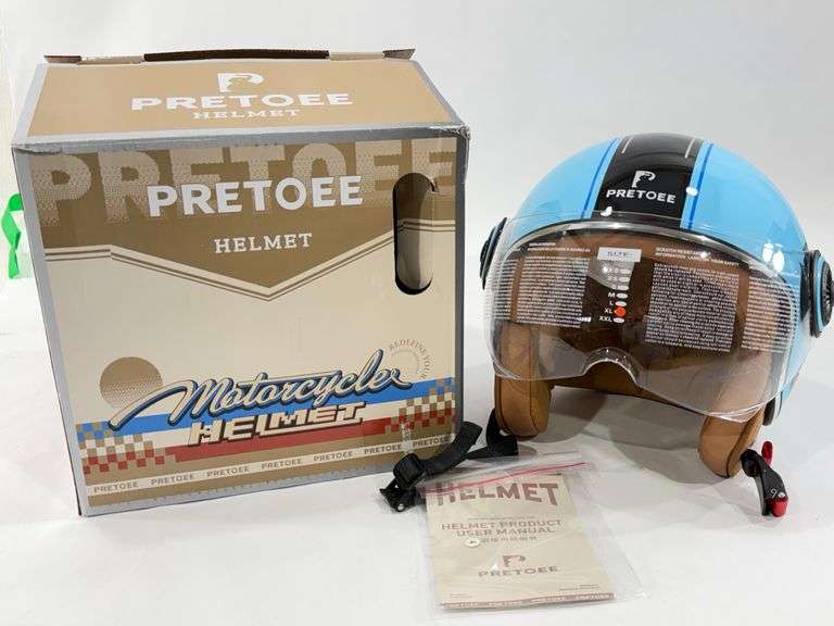New Pretoee Motorcycle Helmet, Size XL - Black And Gold Auctions