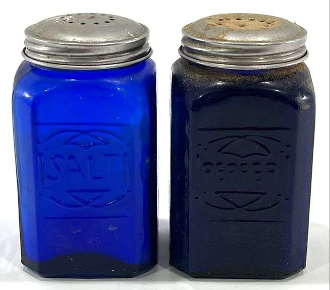 Vintage Cobalt Blue Salt & Pepper Shakers - Black And Gold Auctions
