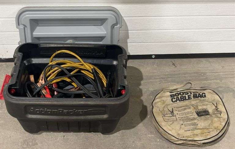 Rubbermaid Action Packer Tote w/ 2 Sets of Jumper Cables - Black And ...