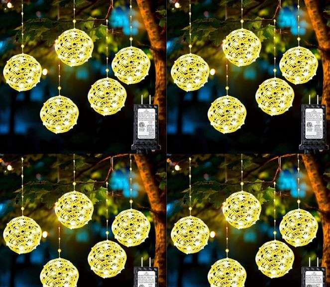 (4) New 5-Pack Decorative Hanging Ball Lights - Black And Gold Auctions
