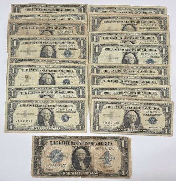 1923 Large Size $1 Silver Certificate Plus (38) $1 Small Size Silver ...