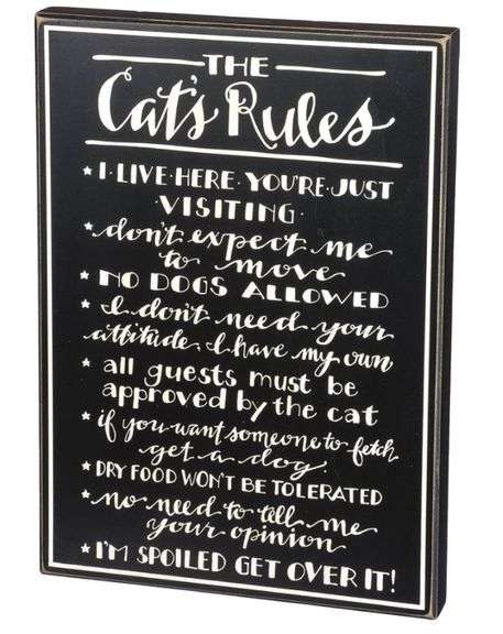 New Primitives by Kathy The Cat's Rules Box Sign - 13.5” x 19 - Black ...