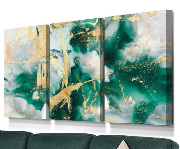 New (3pc) Printed Canvas Paint Splatter Panel Wall Art - Black And Gold ...