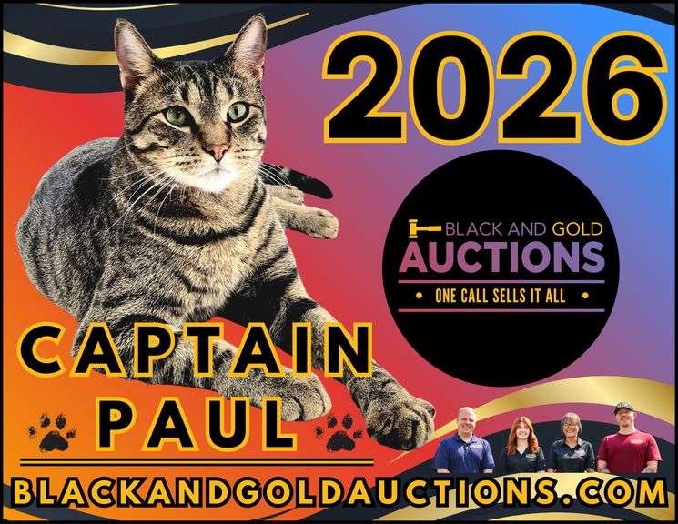 2026 CAPTAIN PAUL THE AUCTION CAT CALENDAR - Black And Gold Auctions