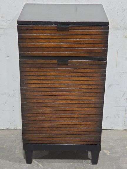 Contemporary Design Slated Front Night Stand - Black And Gold Auctions