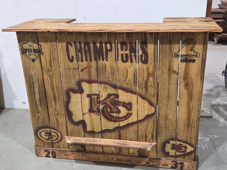 Custom-Made Distressed Wooden Bar Featuring The 2020 CHIEFS Superbowl ...