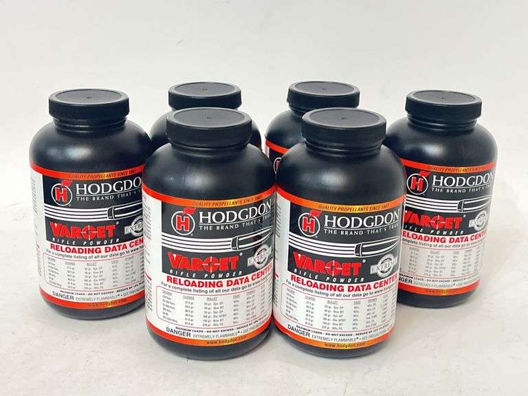 (6) Jars Hodgdon Reloading Rifle Powder - Black And Gold Auctions