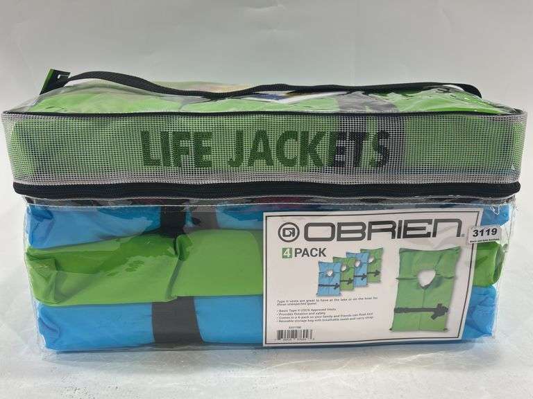 NEW 4 Pack Obrien Life Jackets, Adult - Black And Gold Auctions