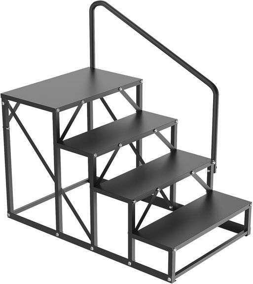 New Metal 4-Step RV Steps with Handrail - Black And Gold Auctions