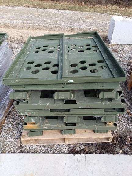(3) Sheet Metal Army Green Pallets - Black And Gold Auctions