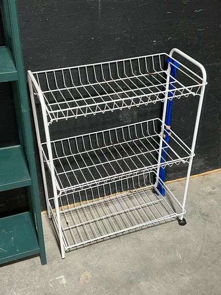 4-Tier Green Metal Shelf & 3-Tier White Wire Rack - Black And Gold Auctions