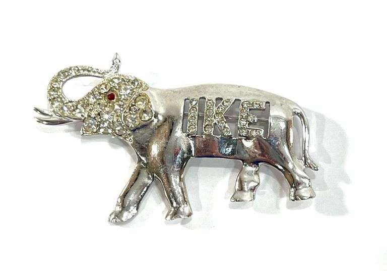 Scarce Vintage Eisenhower Elephant w/ Rhinestones Political Brooch Pin ...