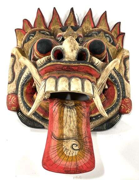 Painted Grotesque Tribal Mask - Black And Gold Auctions