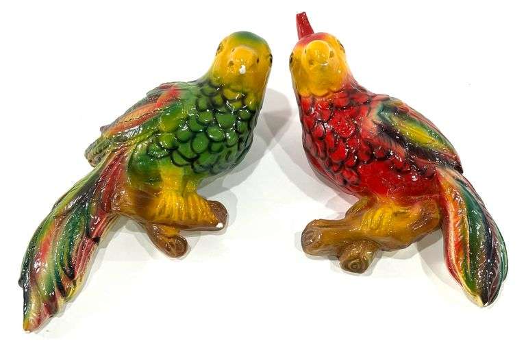 (2) Chalkware Parrot Wall Hangings - Black And Gold Auctions