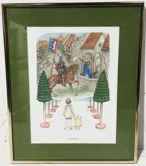 "Winnie the Pooh w Christopher Robin" Framed Art - Black And Gold Auctions